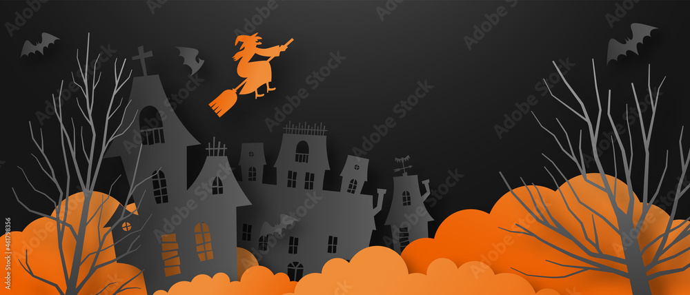 Creepy paper cut haunted house background. Scary abandoned buildings ...