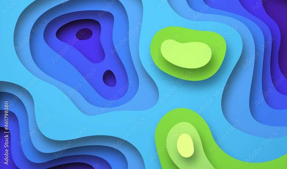 Colorful paper cut earth map background with layered landscape in ...