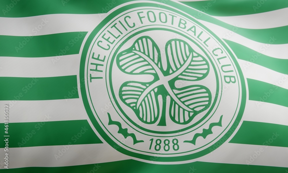 Logo of English football club The Celtic F.C. on waving fabric ...