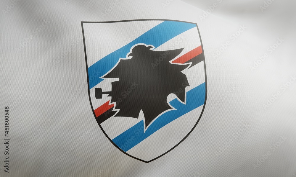 Logo of Italian football club U.C. Sampdoria on waving fabric ...