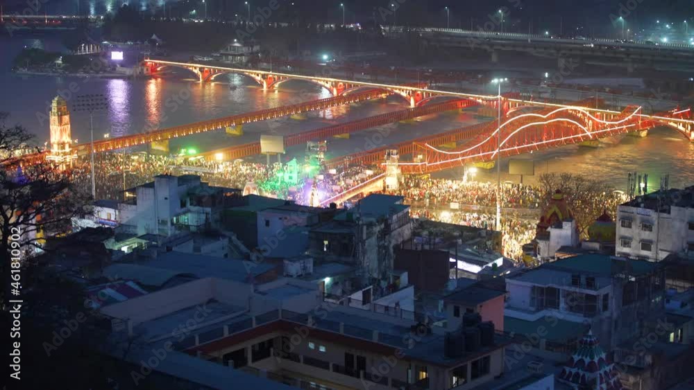 Beautiful Night View of Haridwar city during largest Indian festival ...