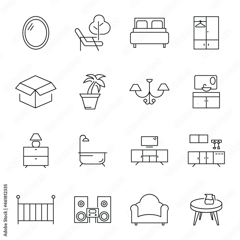 Home Room Types icons set. Home Room Types pack symbol vector elements ...