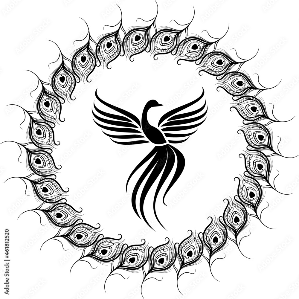 Beautiful design of a peacock with border of peacock's feather. Design ...
