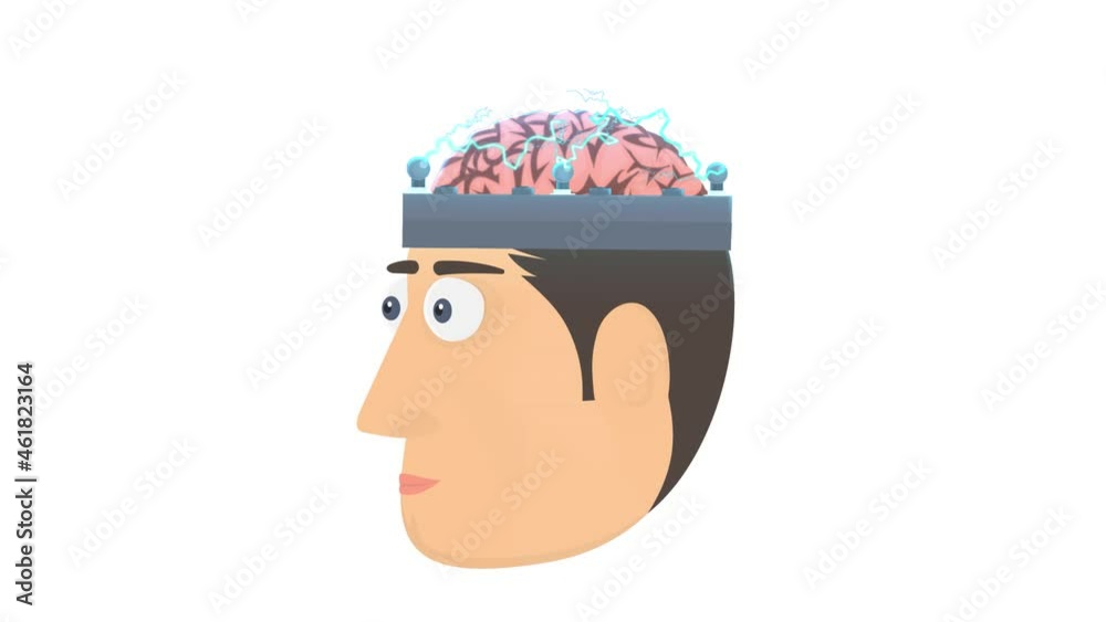 Head with a brain. Brain activity stimulation animation, alpha channel ...
