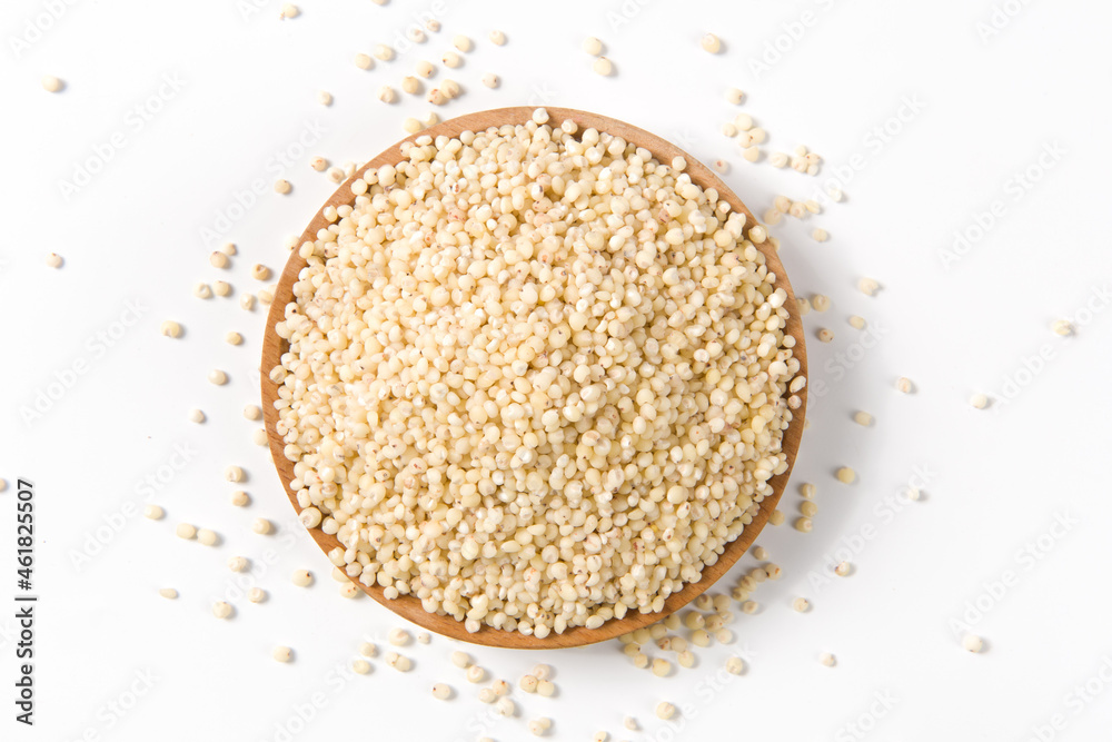 grain sorghum seed rice in a plate isolated on white background. Stock ...