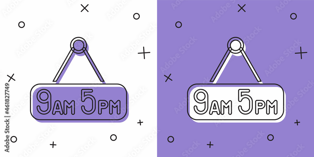 Set From 9 to 5 job icon isolated on white and purple background ...