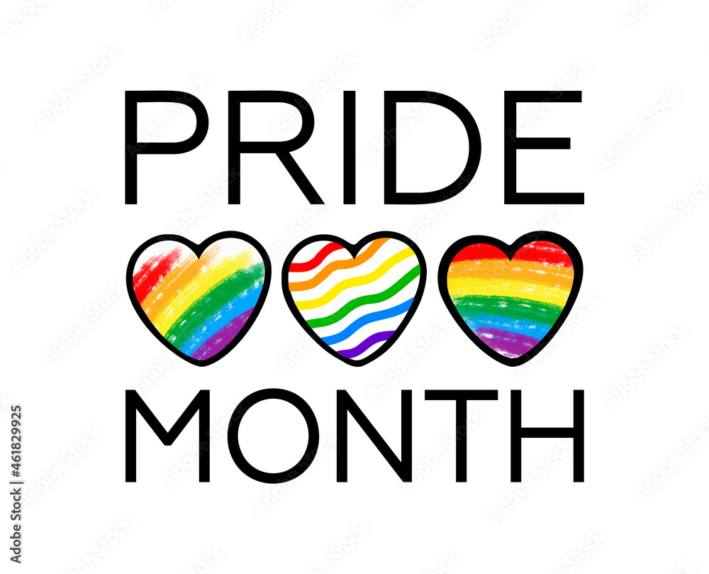 pride month logo with rainbow hearts. vector symbol of pride month ...