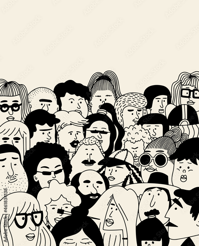 Cartoony poster with faces. Crowd of people. Faces collection. People ...