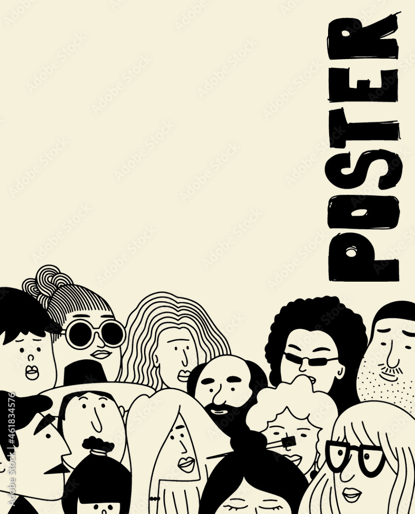 Vector poster with faces. Crowd of people. Faces collection. People ...