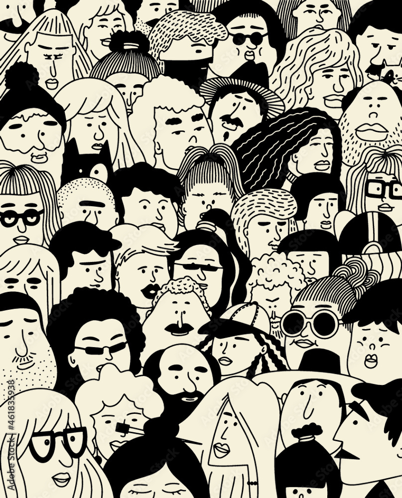 Vector faces collection. People faces vector collage. Outline people ...