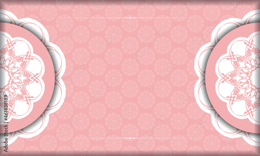 Pink color banner template with vintage white pattern for logo design ...