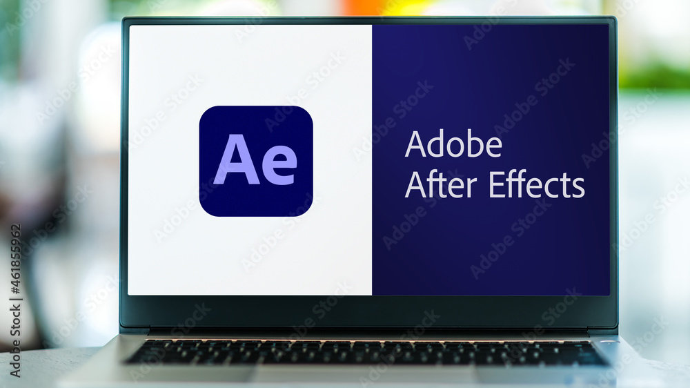 Laptop computer displaying logo of Adobe After Effects Stock Photo ...