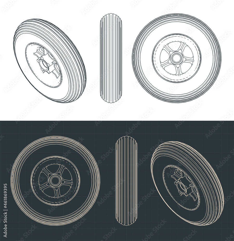Light airplane wheel blueprints Stock Vector | Adobe Stock