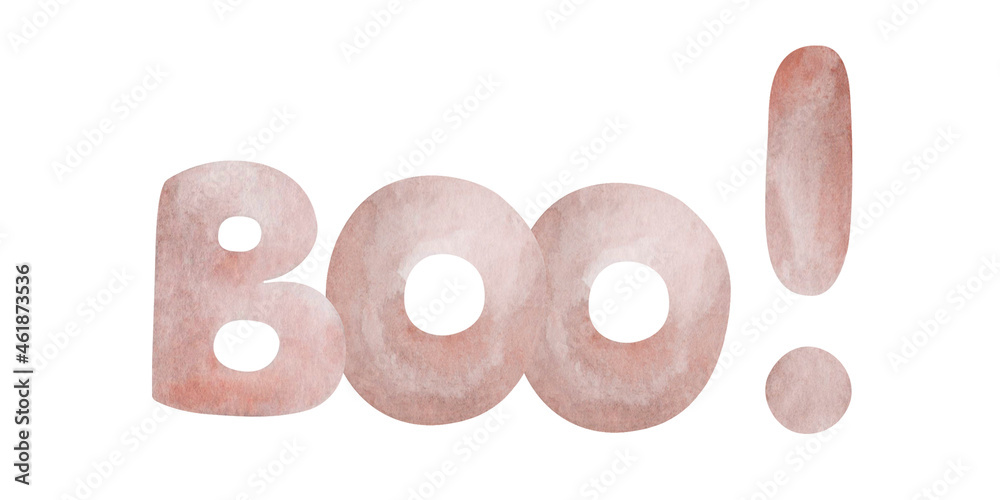 Watercolor illustration hand painted text Boo from hand written bold ...