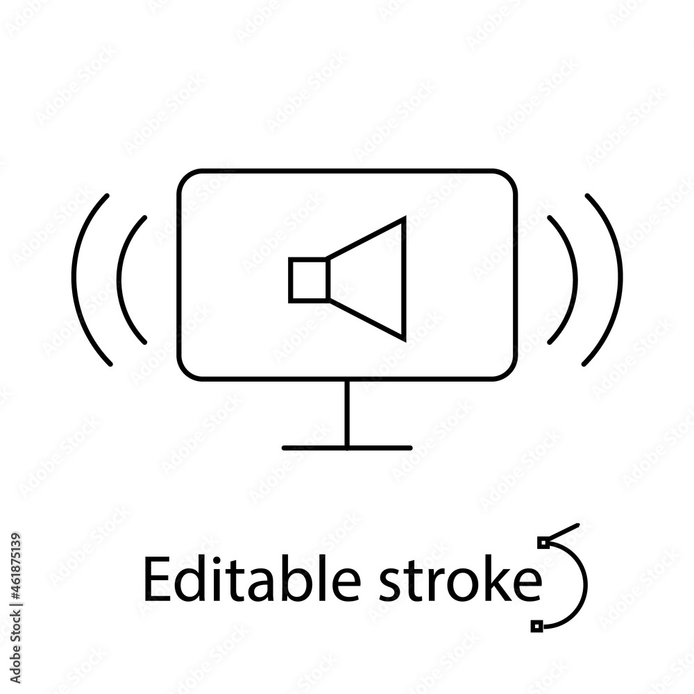 Sound problems monitor outline icon. Computer repair. Editable stroke ...
