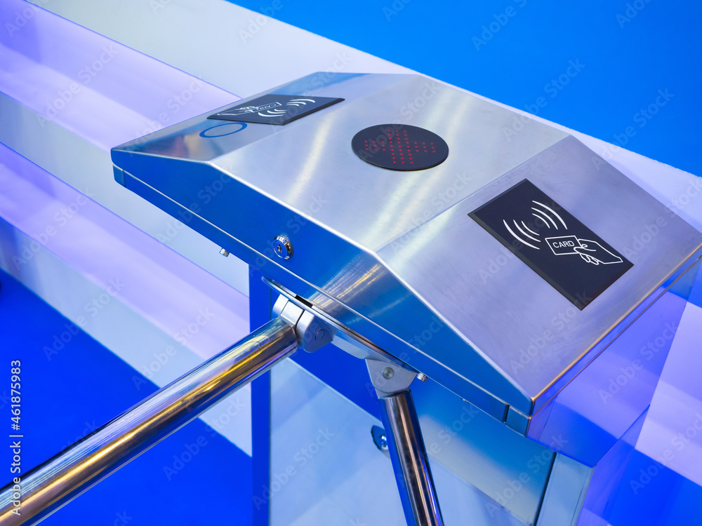 Entry systems for NFC cards. Turnstile to enter premises. Fragment of a ...
