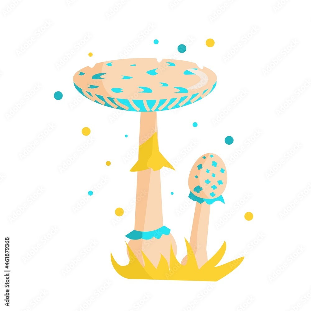 Beige and blue toadstool Magic fantasy mushroom isolated on white ...
