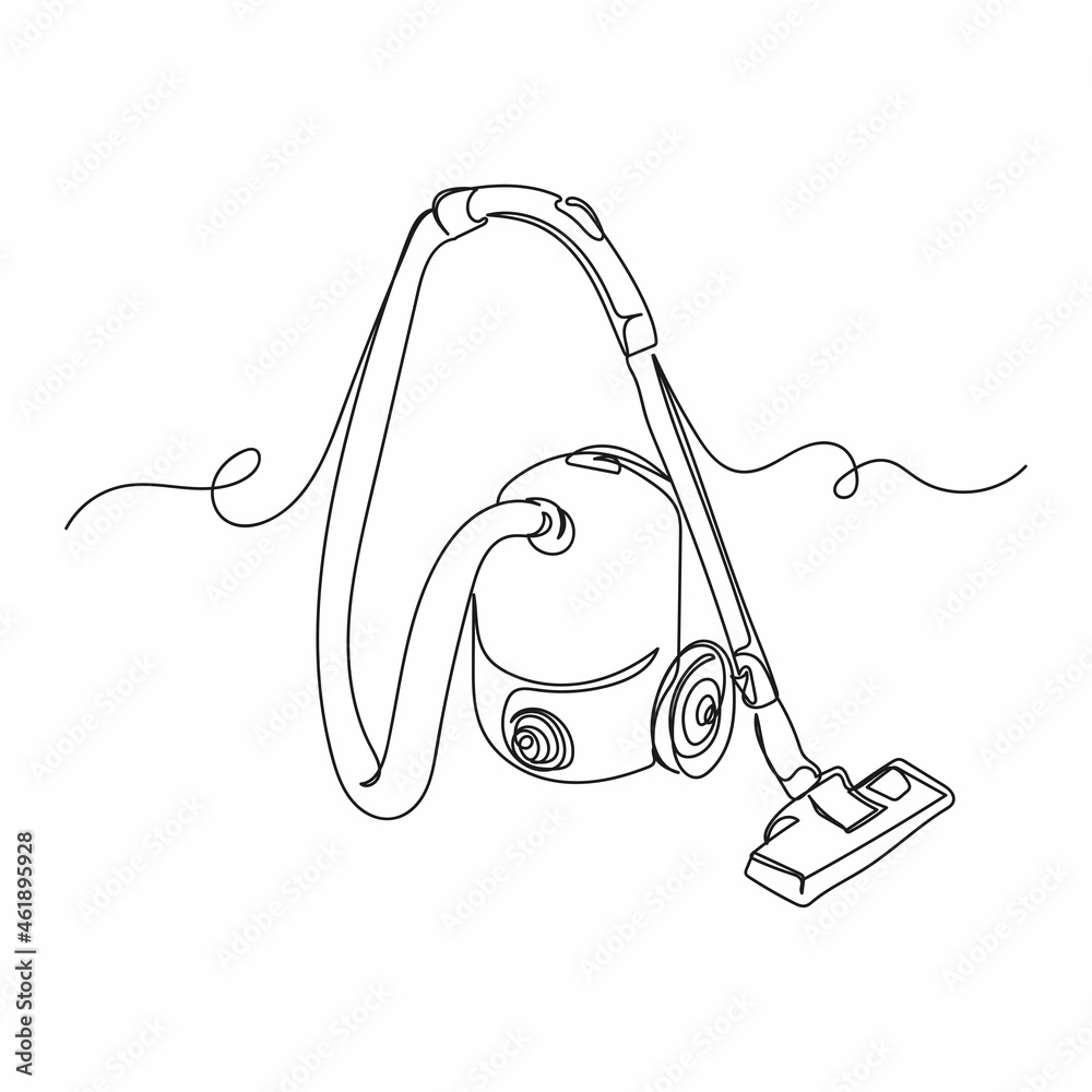 Continuous one line drawing of vacuum cleaner in silhouette on a white ...