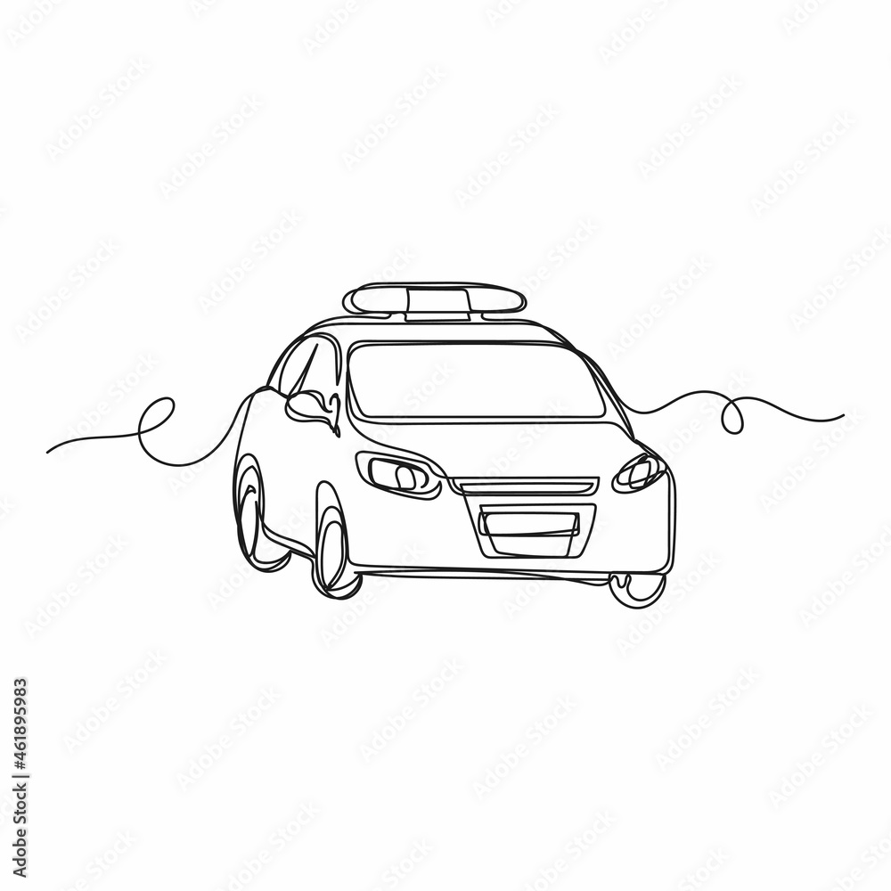 Continuous one line drawing of military police car in silhouette on a ...