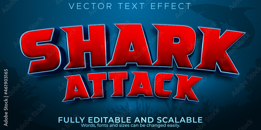 Shark jaws text effect, editable fishing and attack text style Stock ...