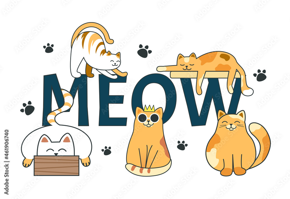 Cute poster with cats. Modern print for children clothing. Fluffy ...