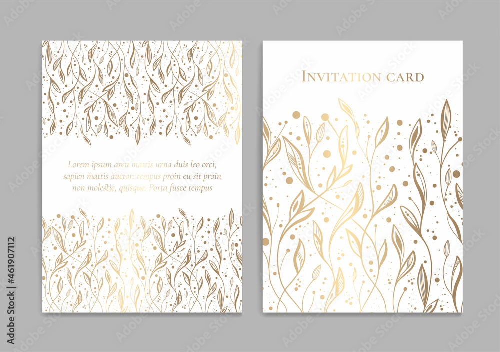 White invitation card design with golden ornament pattern. Luxury ...