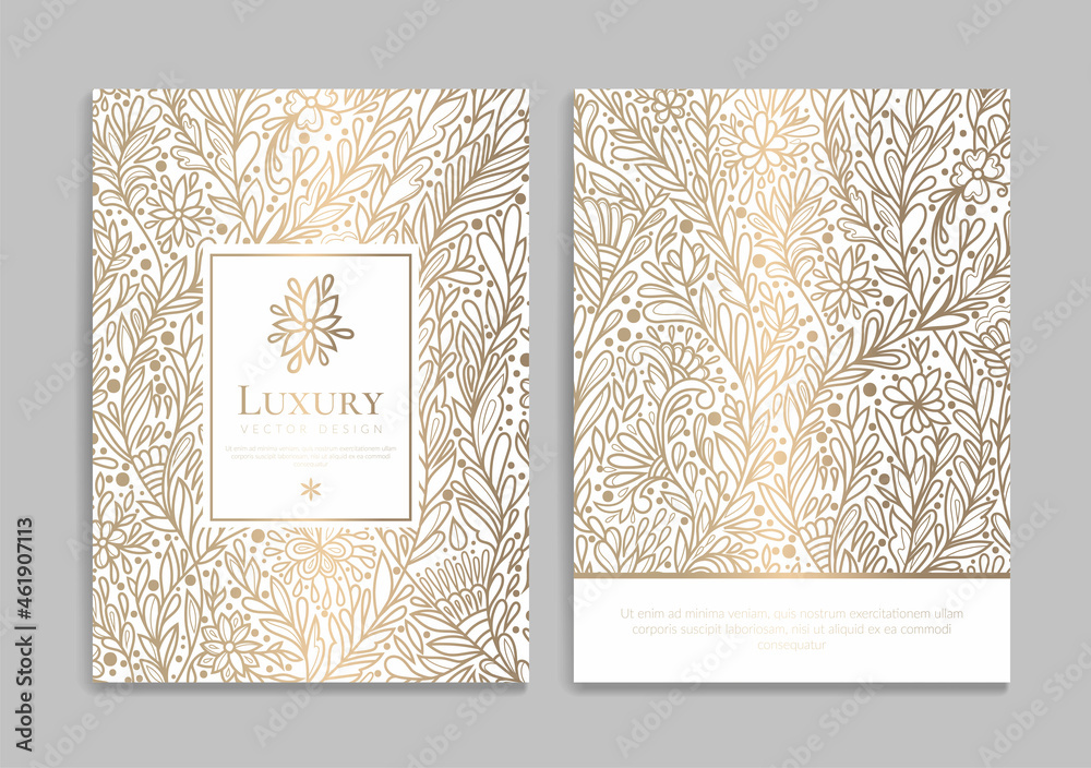 White invitation card design with golden ornament pattern. Luxury ...