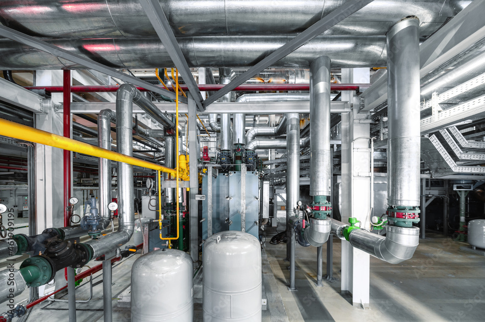 Industrial complex system of pipelines, valves, sensors Stock Photo ...