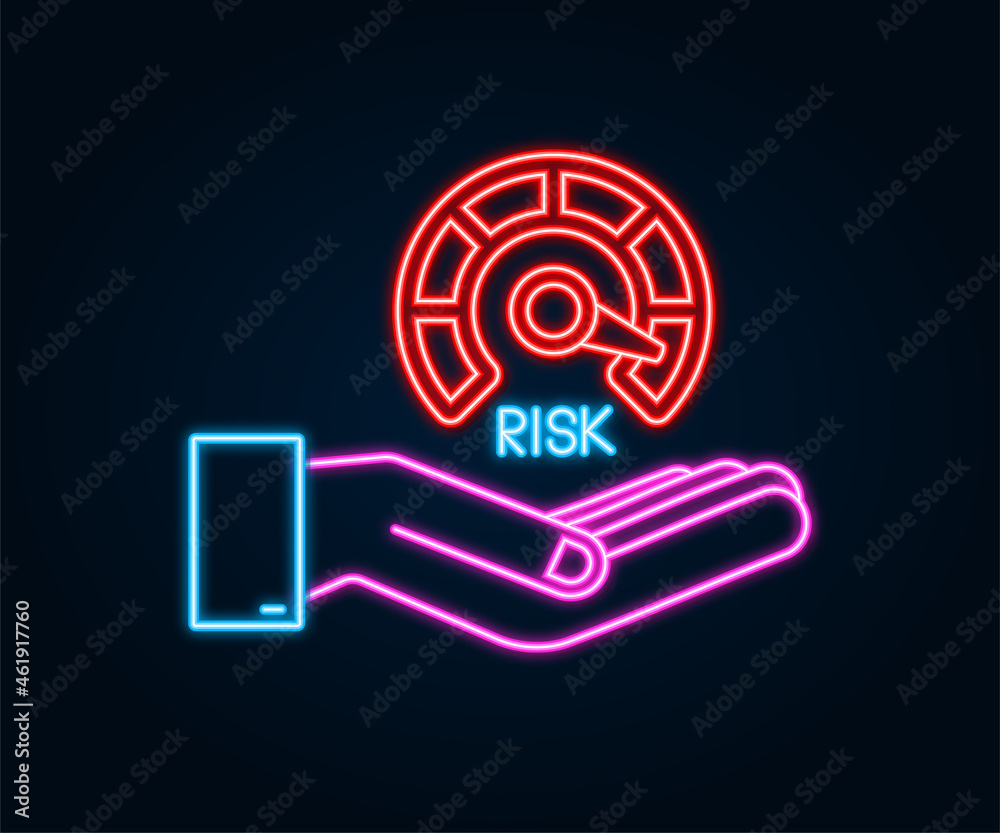 Risk neon icon on speedometer in hands. High risk meter. Vector stock ...