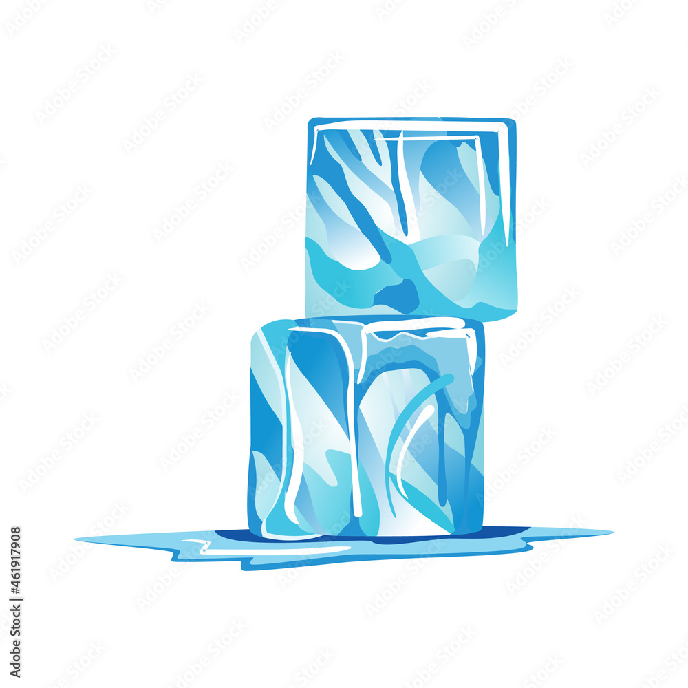 Water ice cube icon. Frozen melting water particles. Set of translucent ...