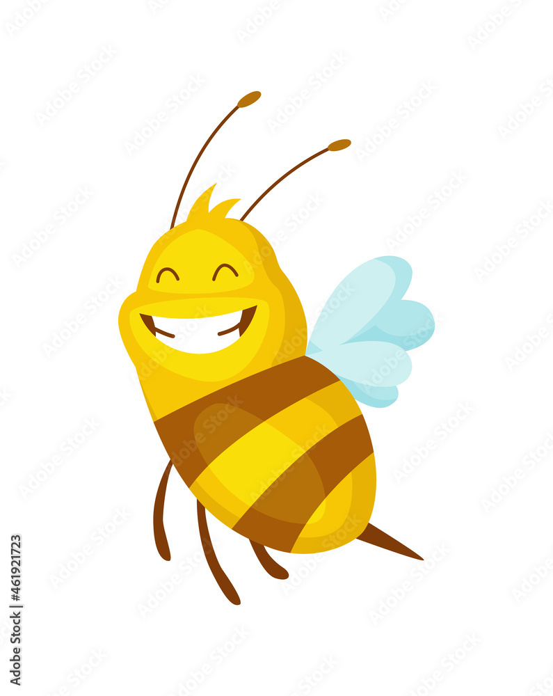 Cartoon bee insect. Character of happy fly illustration. Cute honey ...