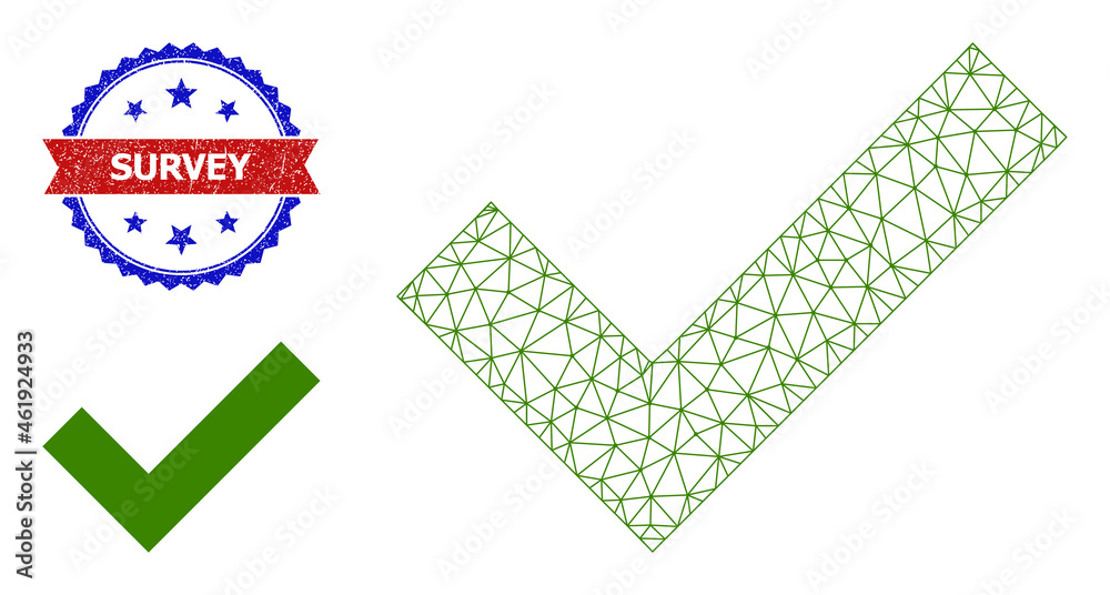 Polygonal yes tick wireframe illustration, and bicolor scratched Survey ...