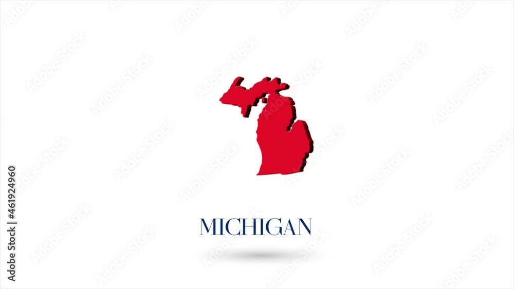3d animated flat map showing the state of Michigan from the United ...