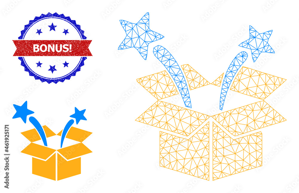 Polygonal surprize box framework icon, and bicolor dirty Bonus ...