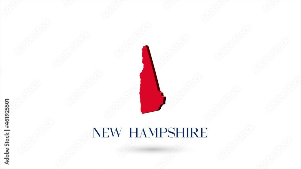 3d animated flat map showing the state of New Hampshire from the United ...