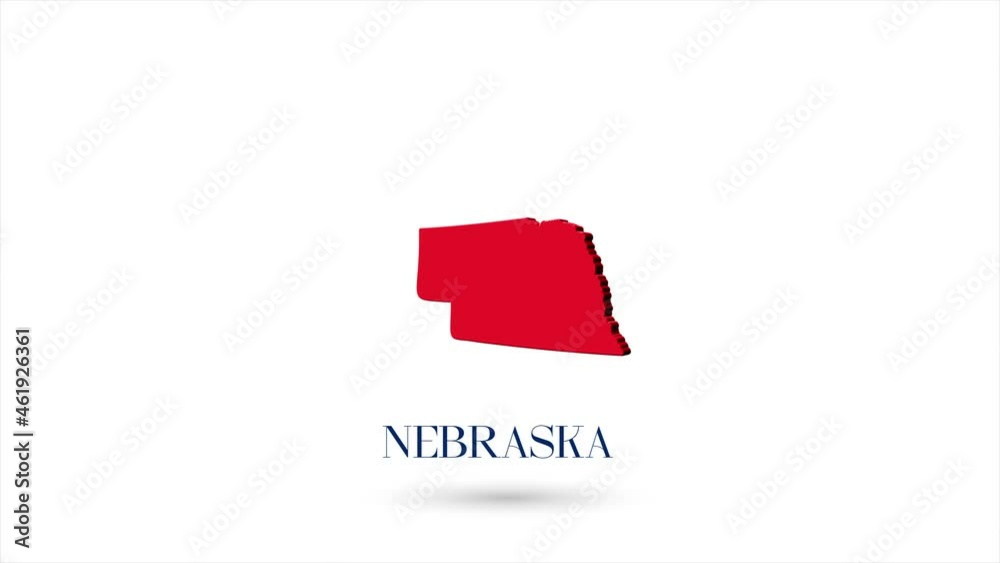 3d animated flat map showing the state of Nebraska from the United ...