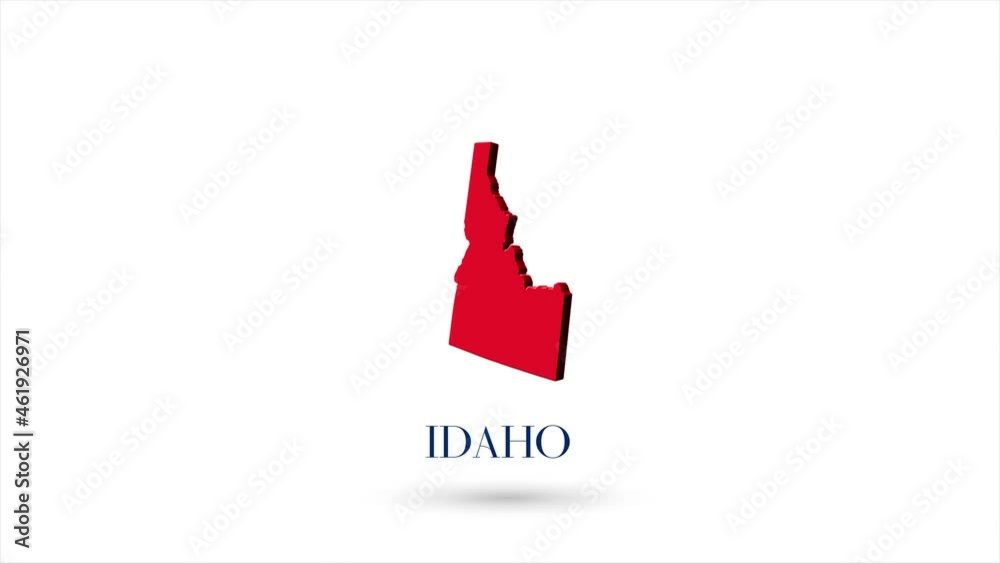 3d animated flat map showing the state of Idaho from the United State ...