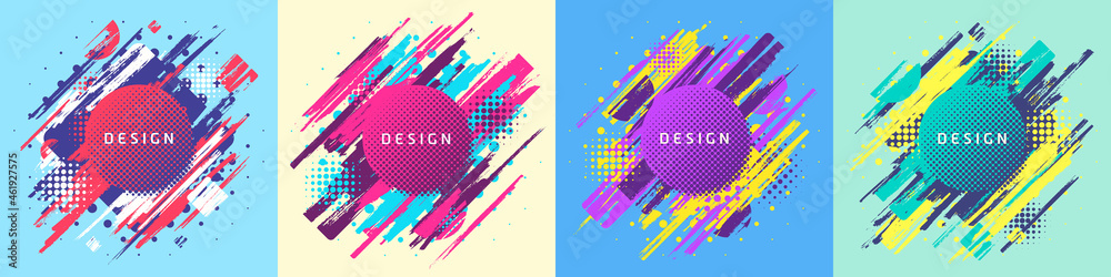 Vector paint brush promotion template design, colorful geometric sale ...