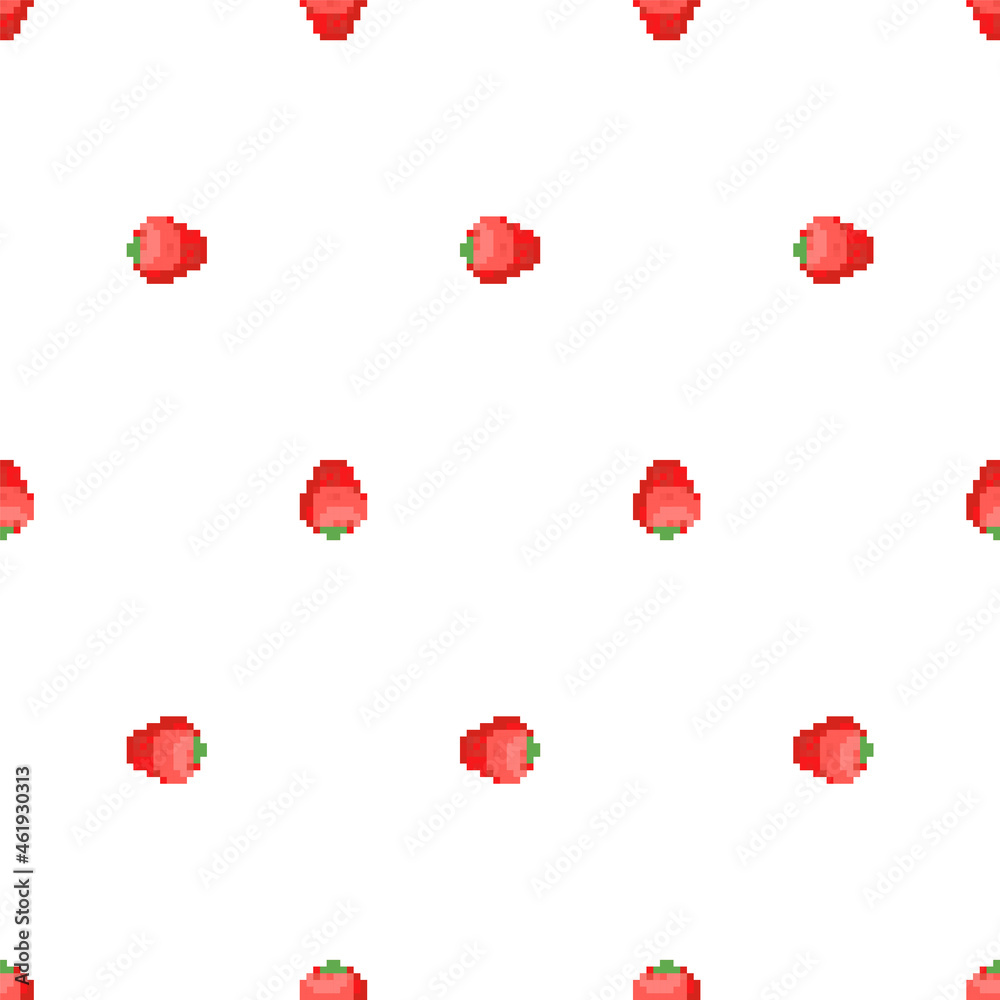 Strawberry pixel art pattern seamless. 8 bit Red Berry pixelated ...
