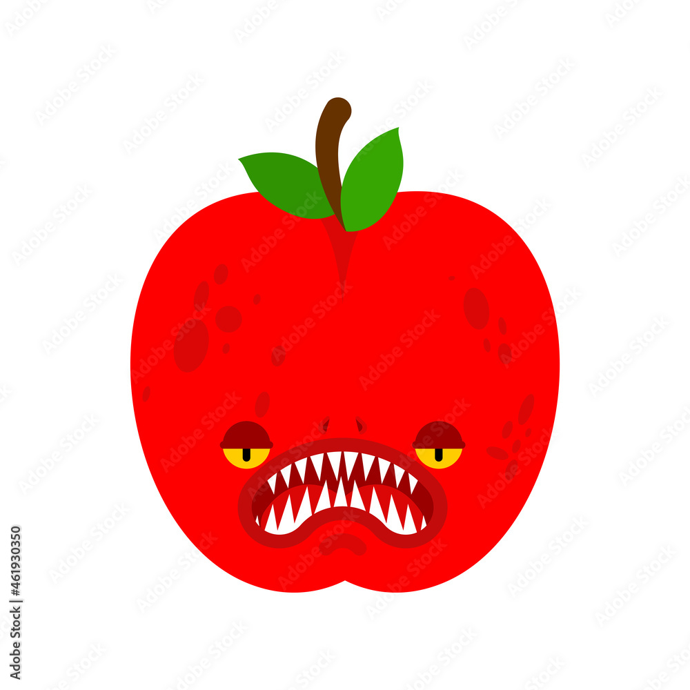 Apple monster GMO mutant. Angry fruit with teeth. Hungry Alien Food ...