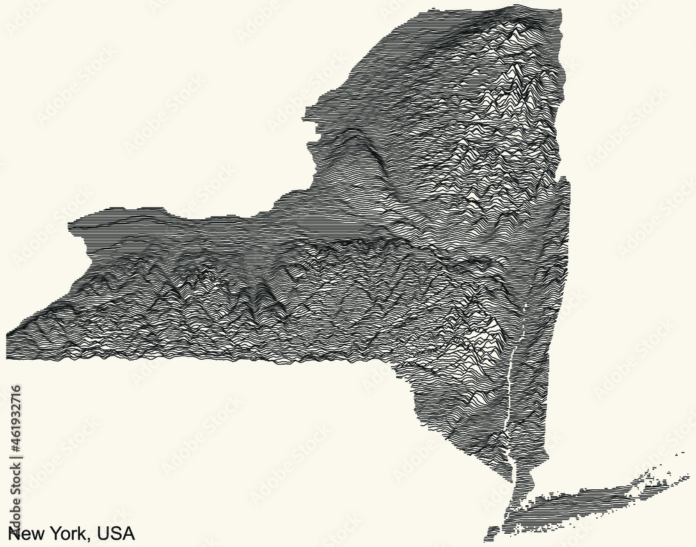 Topographic positive relief map of the Federal State of New York, USA ...