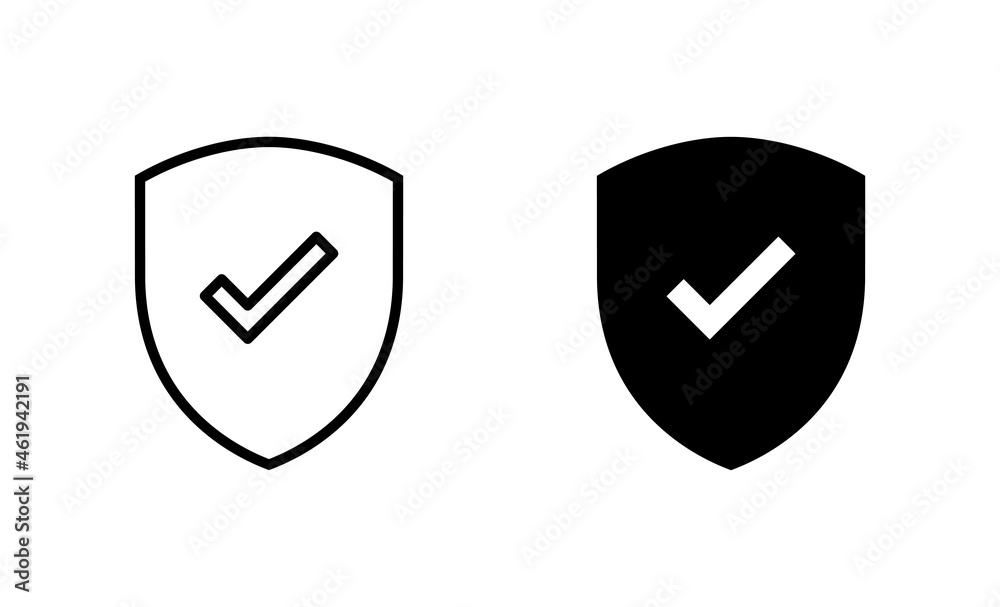 Shield check mark icons set. Protection approve sign. Insurance icon ...