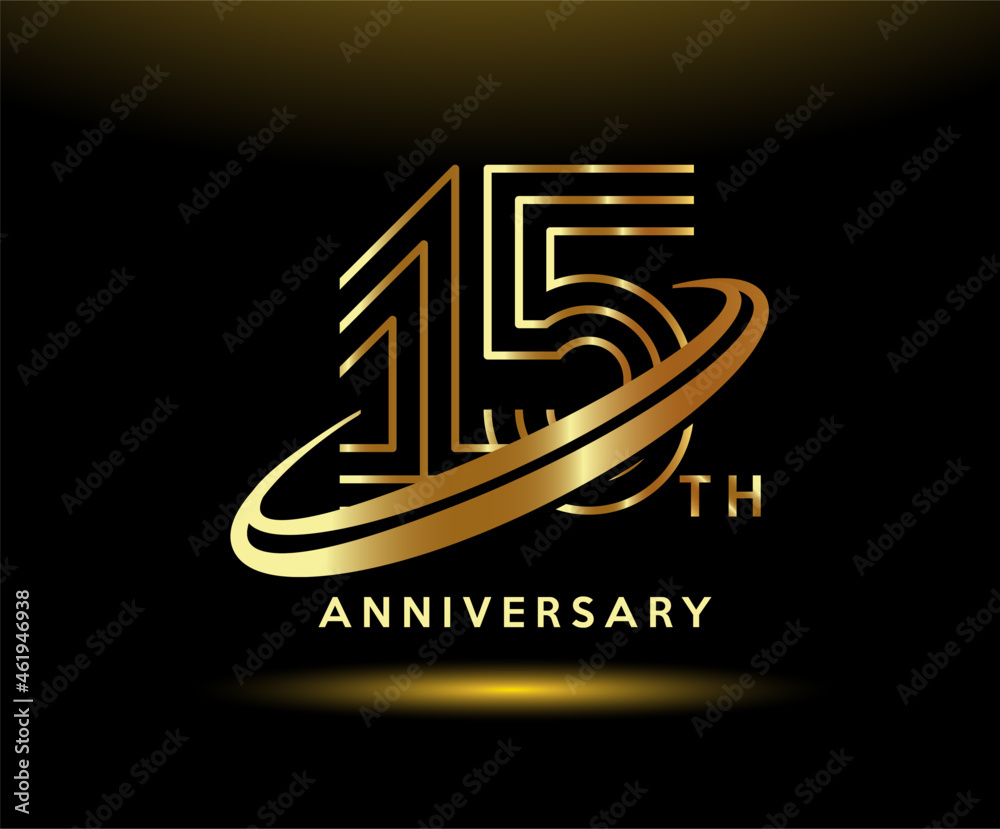 Golden 15 year anniversary celebration logo design inspiration Stock ...