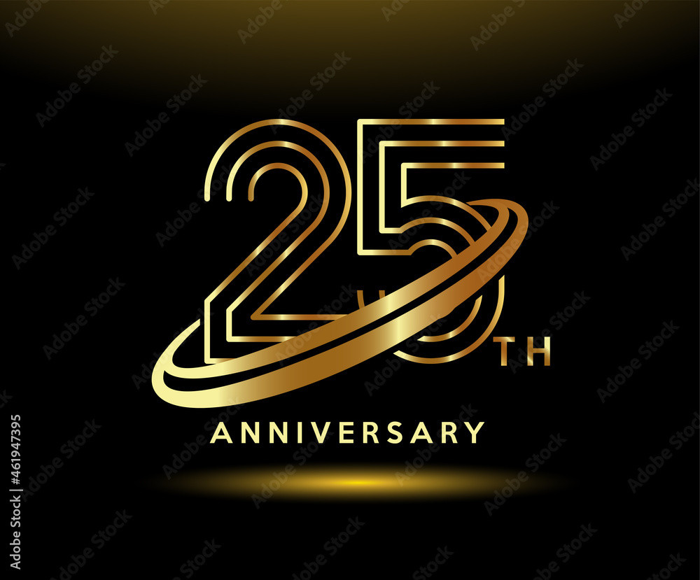 Golden 25 year anniversary celebration logo design inspiration Stock ...