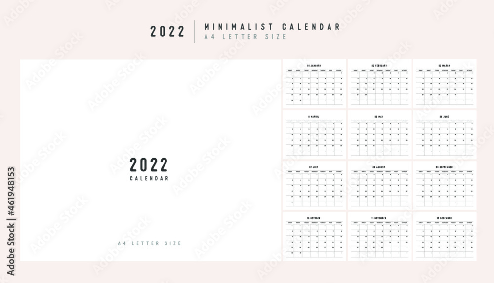 Calendar 2022 Trendy Minimalist Style. Set of 12 pages desk calendar ...