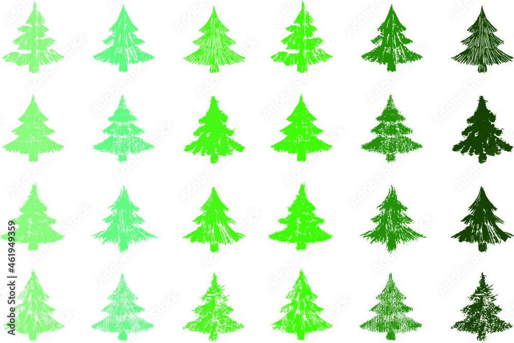 24 Christmas trees in the green palette with different shapes, strokes ...