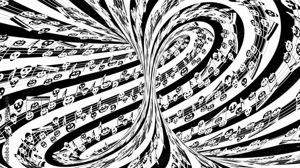 3d rendering of musical tornado with black and white Halloween Jack-o ...