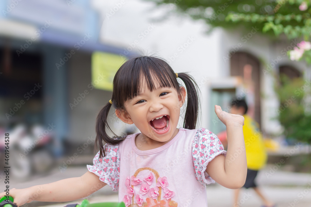 Portrait image of 3-4 years old childhood child. Face of smile and ...