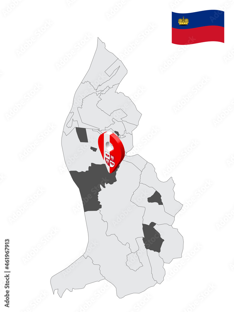 Location of Vaduz on map Liechtenstein. 3d location sign similar to the ...