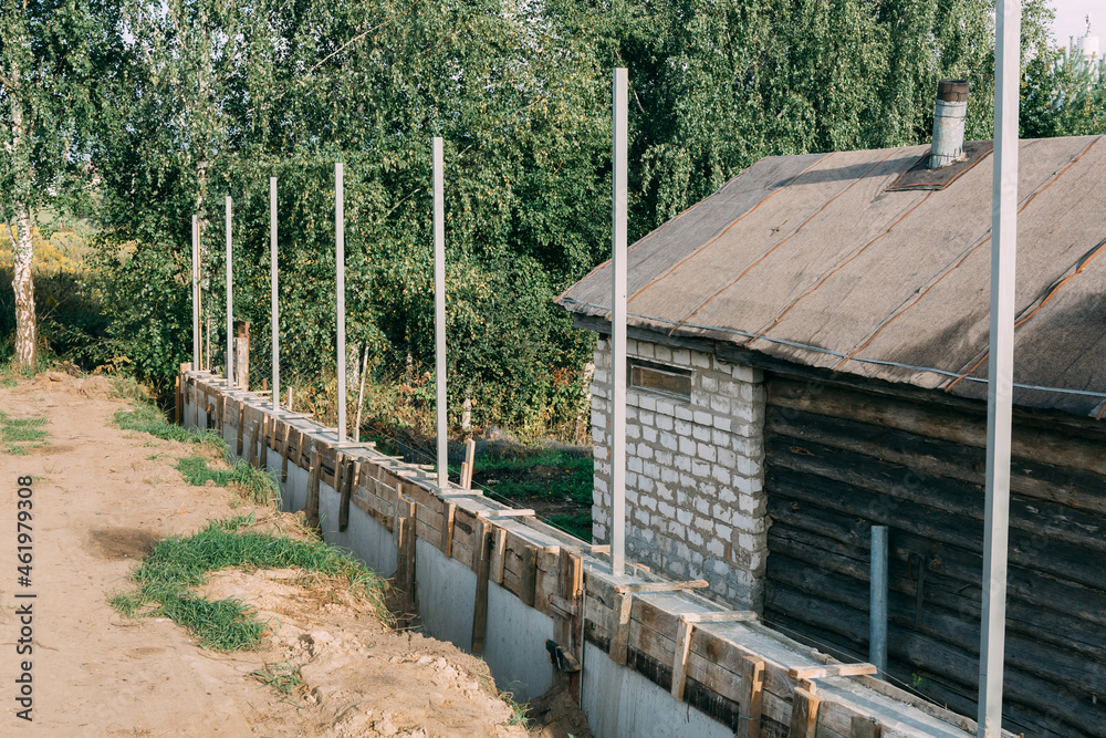 Timber formwork with metal reinforcement with pour concrete and ...